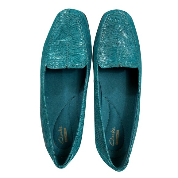 Clarks | Shoes | Clarks Haydn Turquoise Shiny Snakeskin Print Flats ...